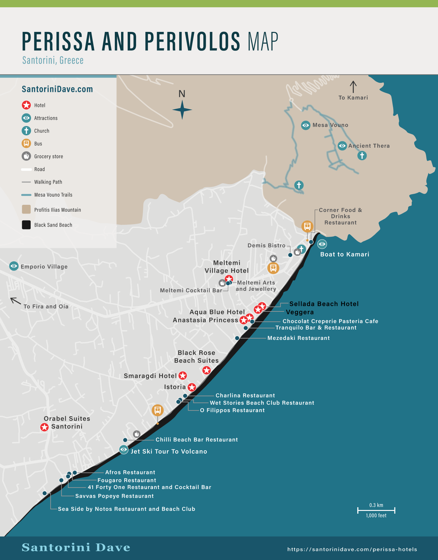 35 Maps of Santorini - Hotels, Towns, Beaches, Hikes, & Ferry Port