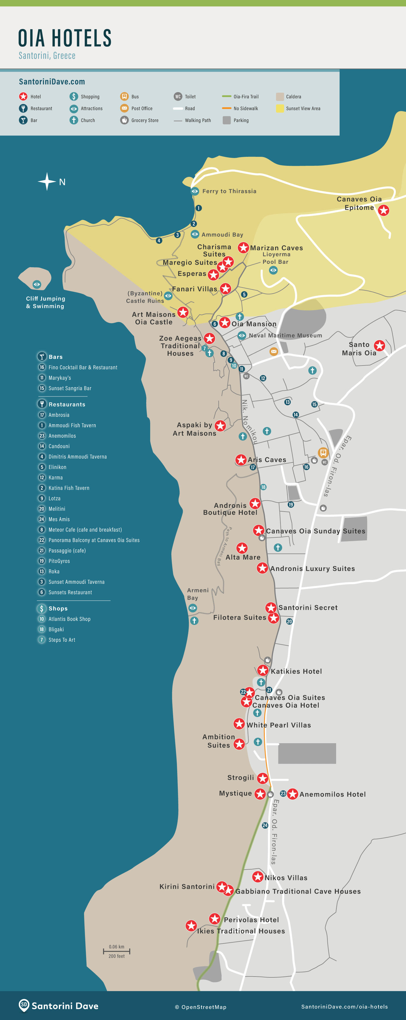 35 Maps of Santorini - Hotels, Towns, Beaches, Hikes, & Ferry Port