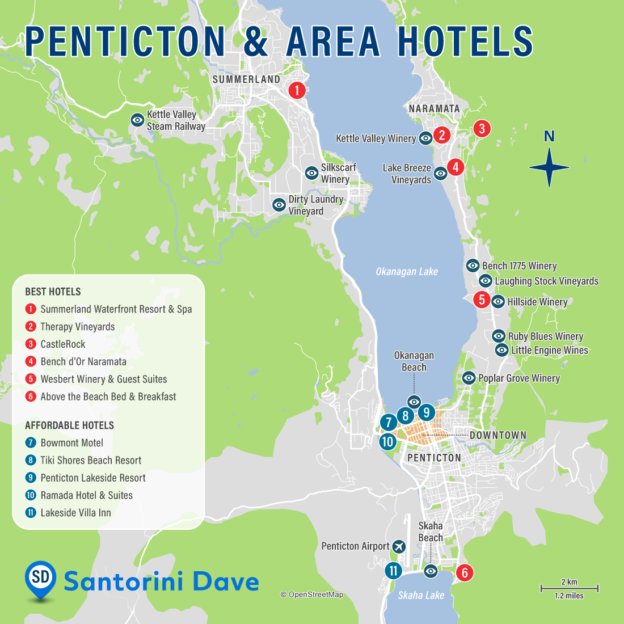 Hotel Map of Penticton, Naramata & Summerland - 11 Best Places to Stay