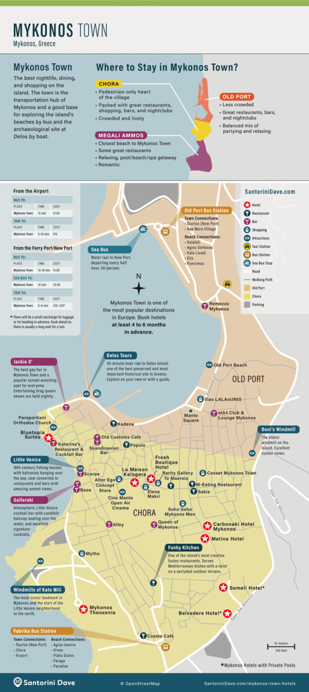 Mykonos Maps - Hotels, Towns, Beaches, Attractions, Bus, Ferry Port