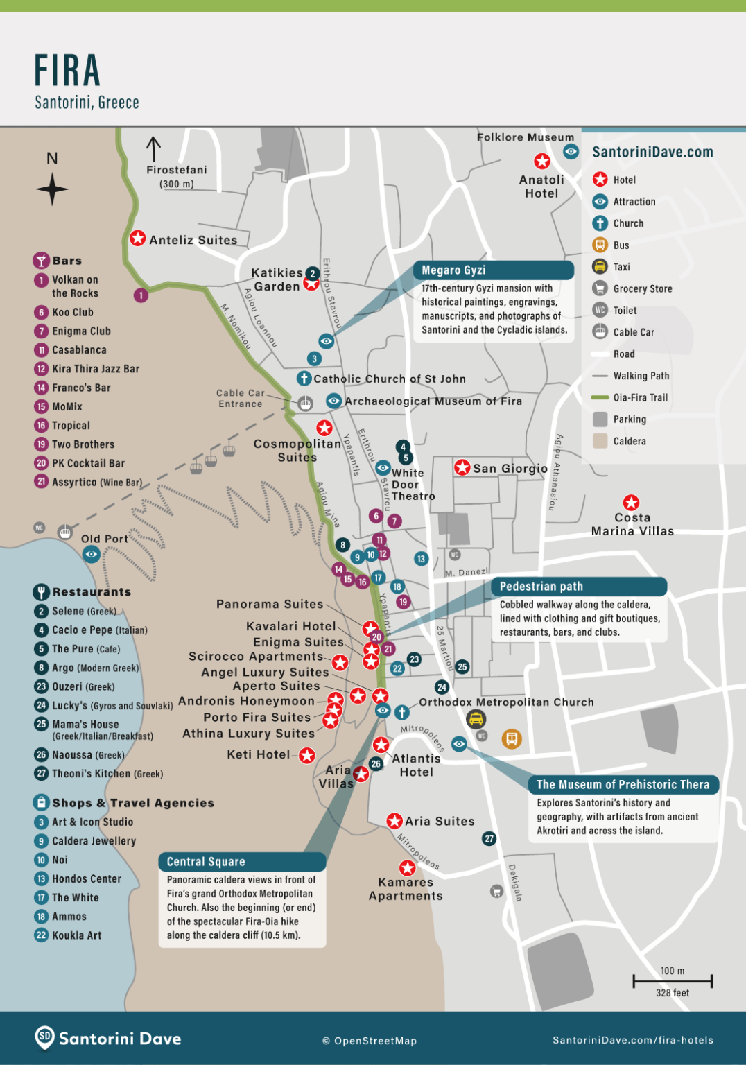 35 Maps of Santorini - Hotels, Towns, Beaches, Hikes, & Ferry Port