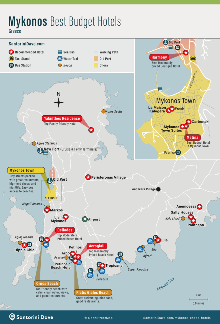 Mykonos Maps - Hotels, Towns, Beaches, Attractions, Bus, Ferry Port