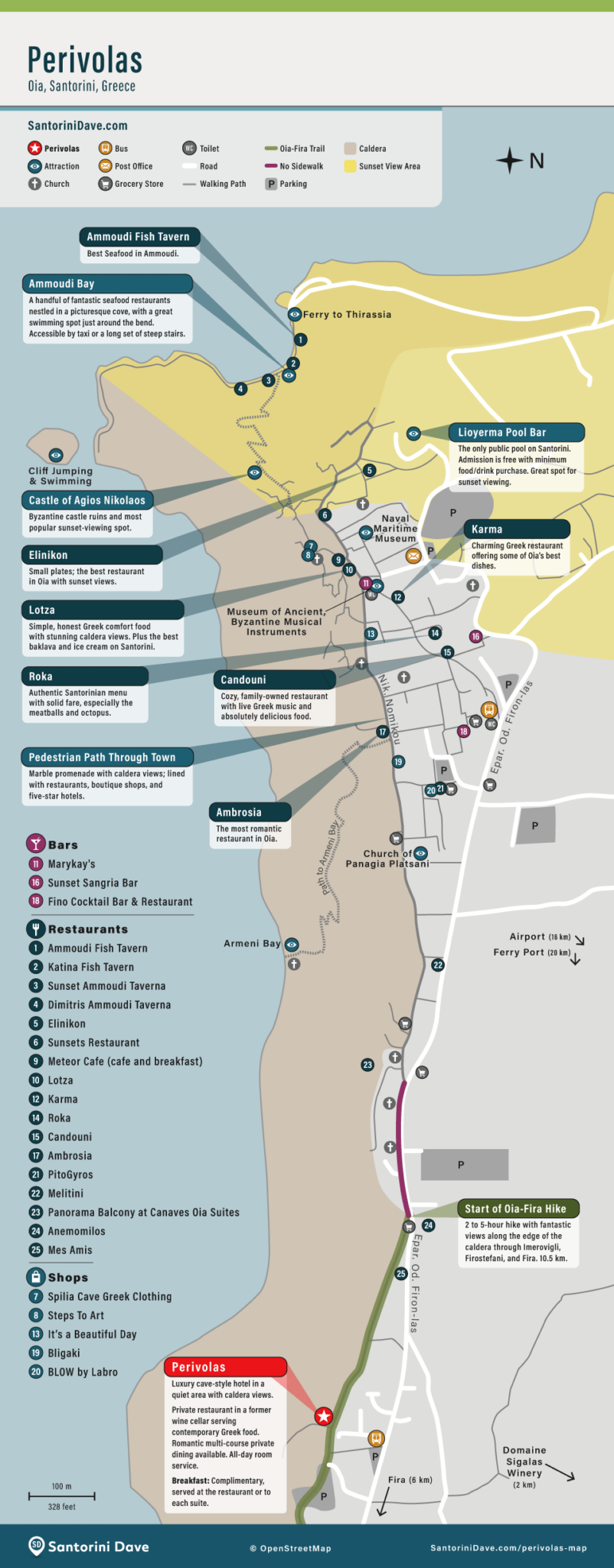 Map of Perivolas Hotel - Oia, Santorini, Greece