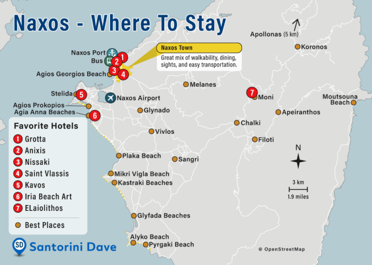 Naxos Tourist Maps - Beaches, Attractions, Towns, Airport & Ferry Port